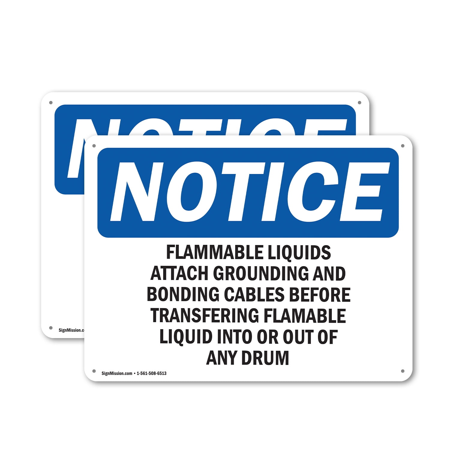 (2 Pack) Flammable Liquids Attach Grounding And Bonding OSHA Notice ...