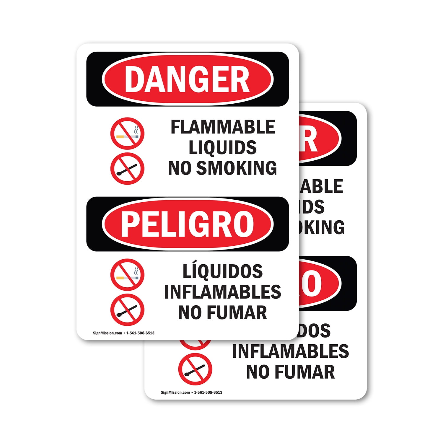 (2 Pack) Flammable Liquids No Smoking Bilingual OSHA Danger Sign ...