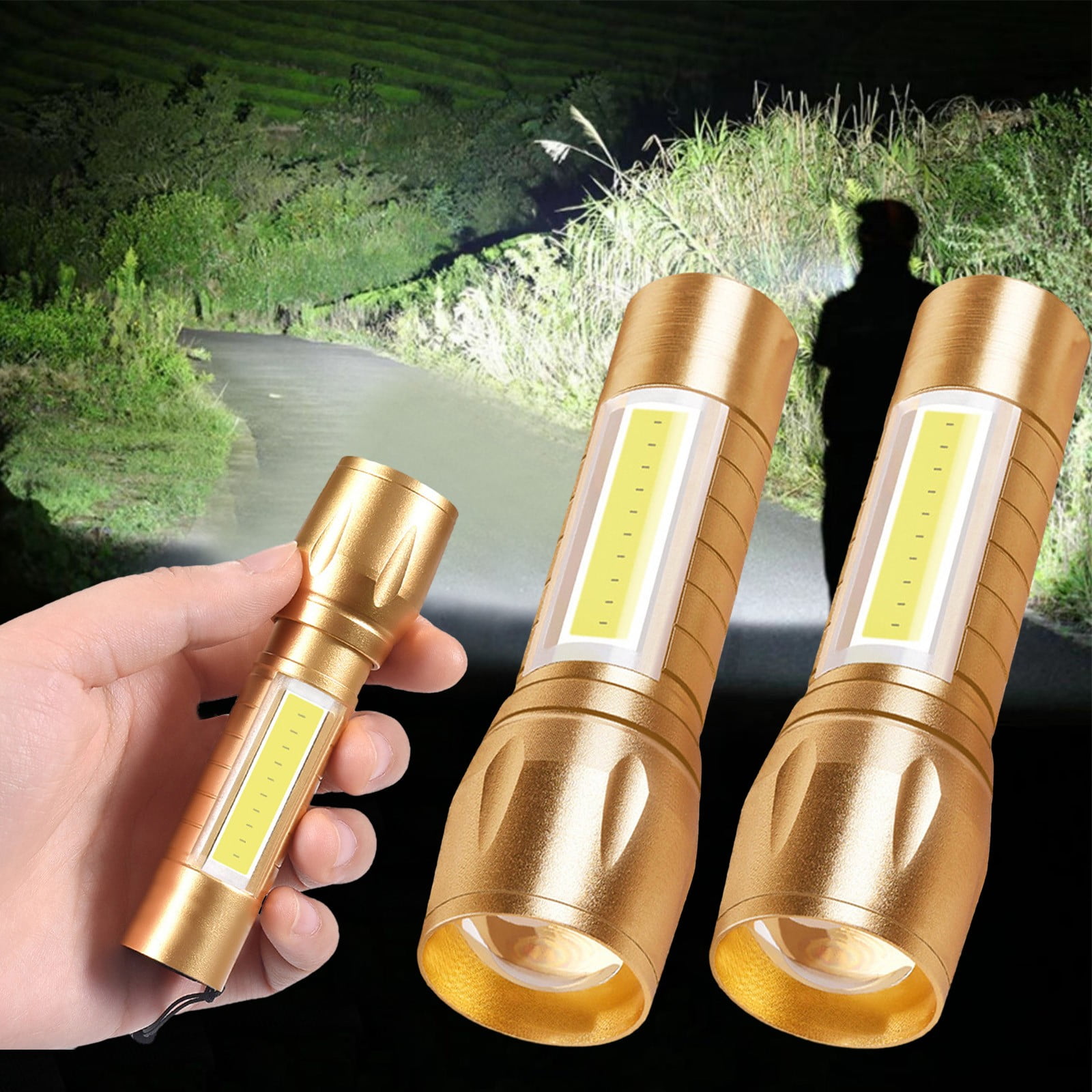 2-Pack Flashlight Set, Rechargeable Zoomable Aluminium Alloy LED ...