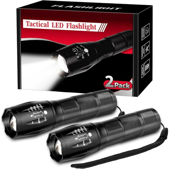 2 Pack Flashlights High Lumens, 5 Modes Zoomable LED Tactical ...