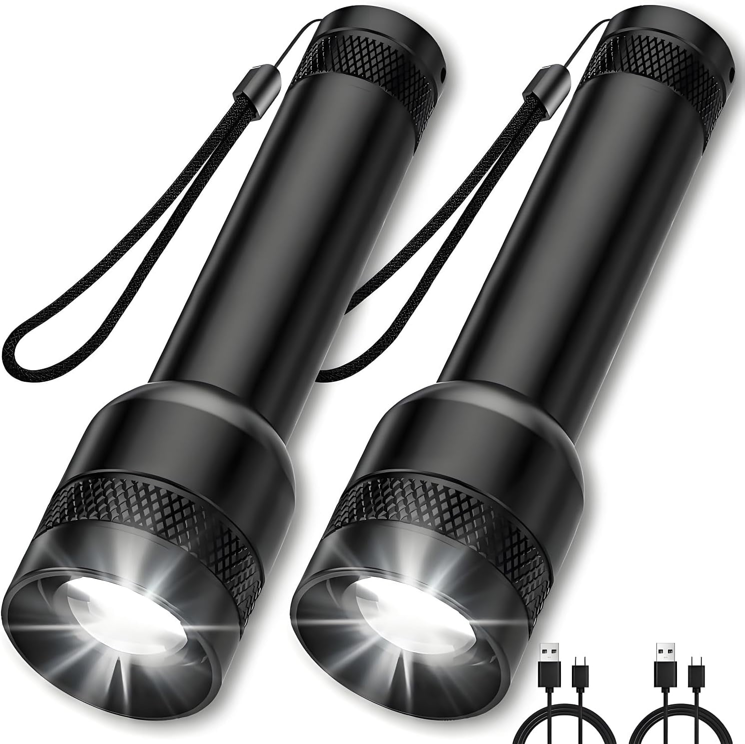 2 Pack Flashlights Rechargeable, High Lumens Flashlight Torch, Super ...
