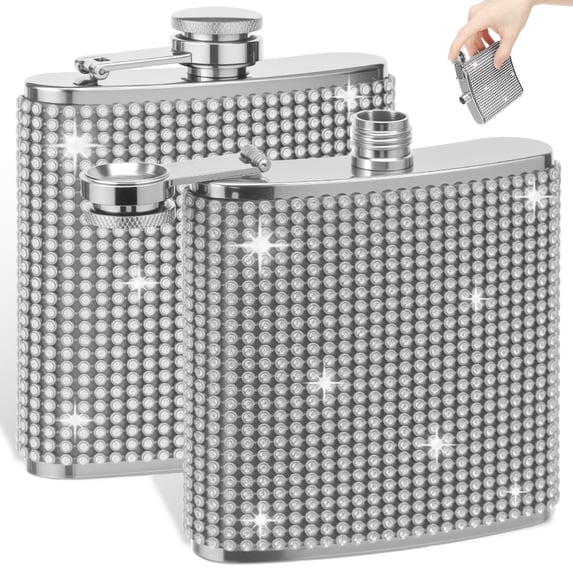 2 PCS Flask for Liquor for Women 6 OZ Cute Rhinestones 304 Stainless ...
