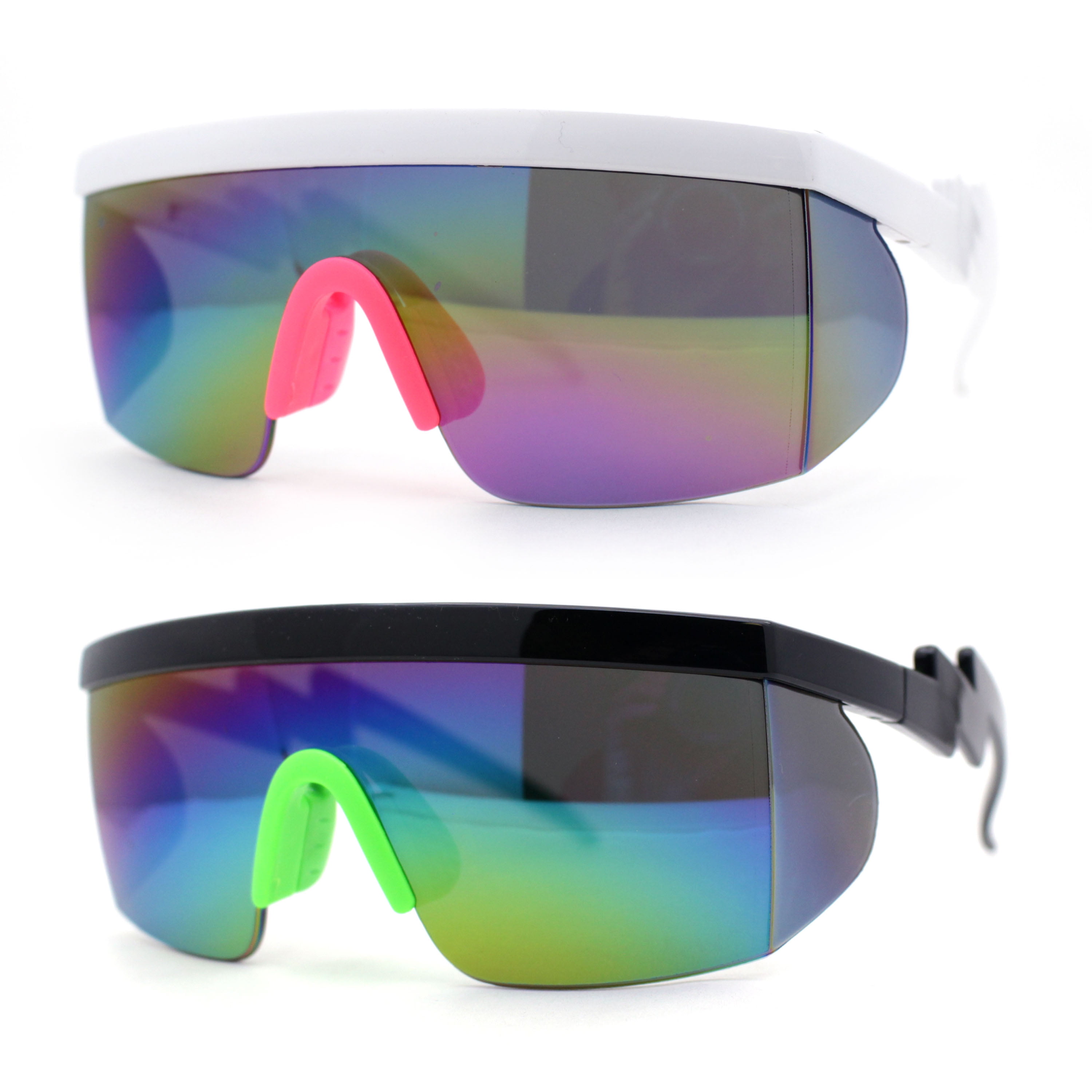 (2-Pack) Flat Top Crooked Bolt Arm Goggle Style Color Mirror Shield 80s ...