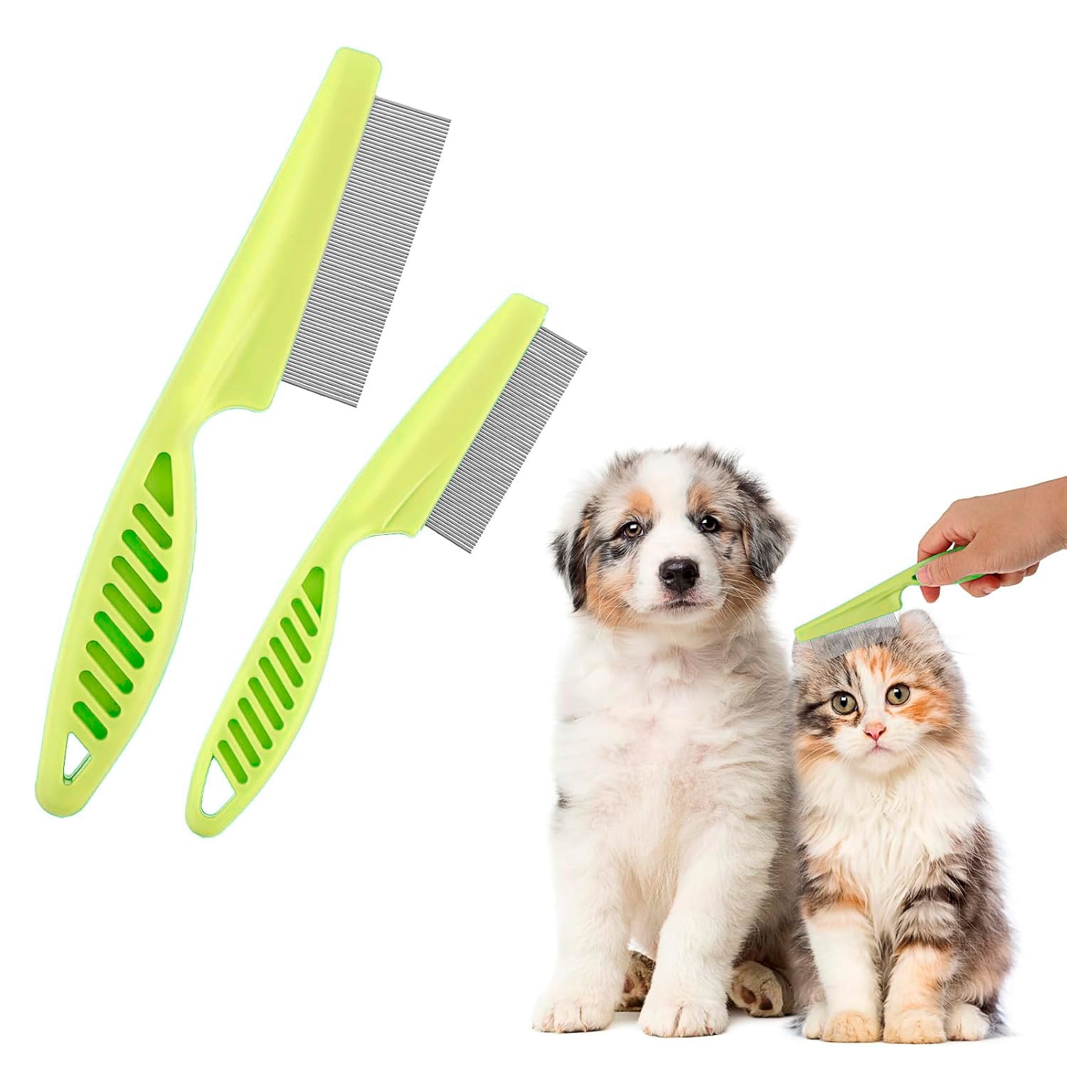 2 Pack Flea Comb for Dogs and Cats - Pet Lice Comb Remove Fleas and ...