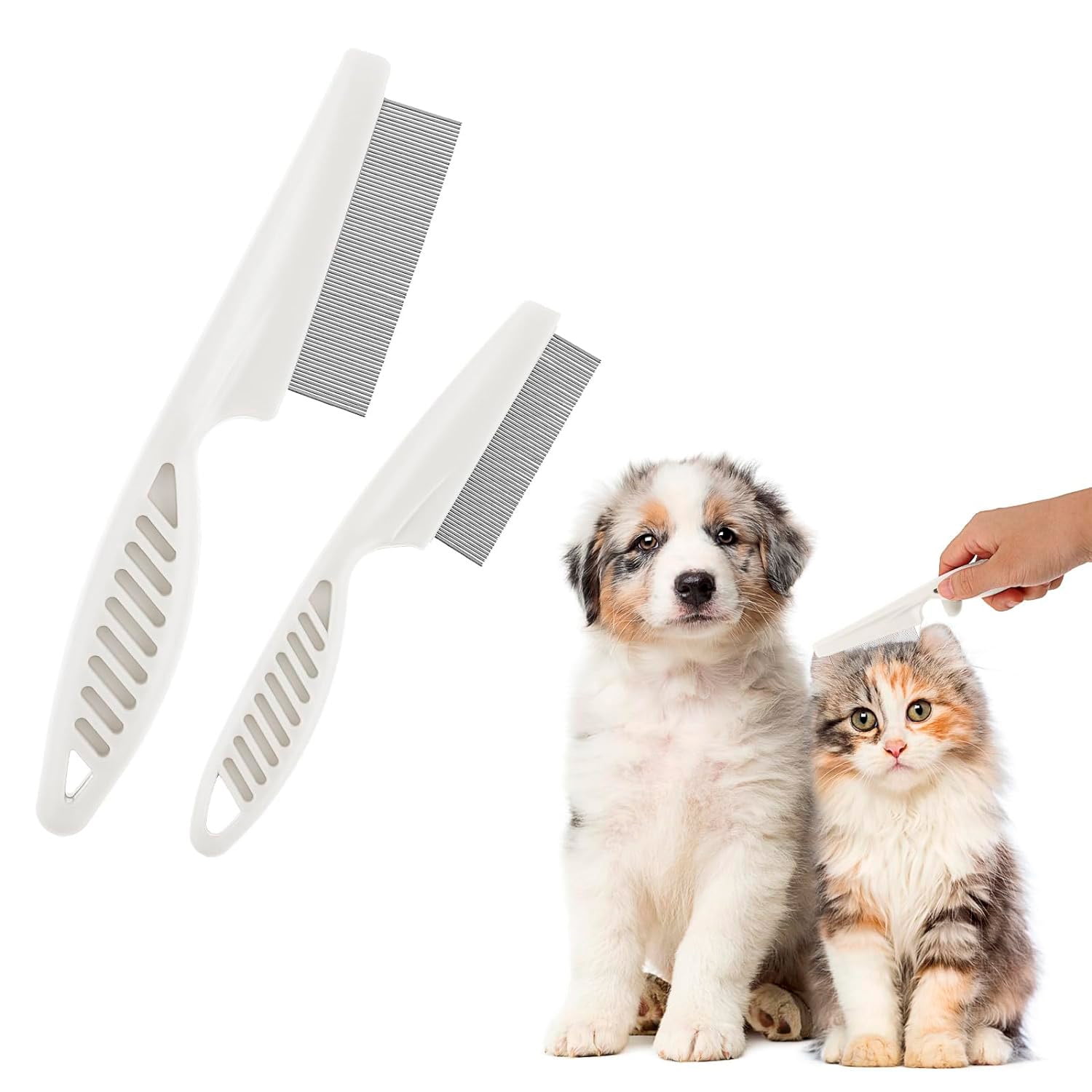 2 Pack Flea Comb for Dogs and Cats - Pet Lice Comb Remove Fleas and ...