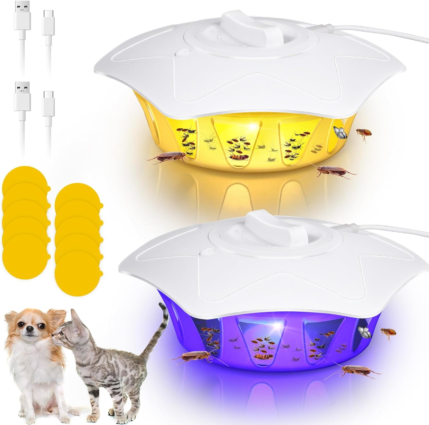 2 Pack Flea Trap with 10 Sticky Refill Discs, 4 Light Modes - Indoor ...