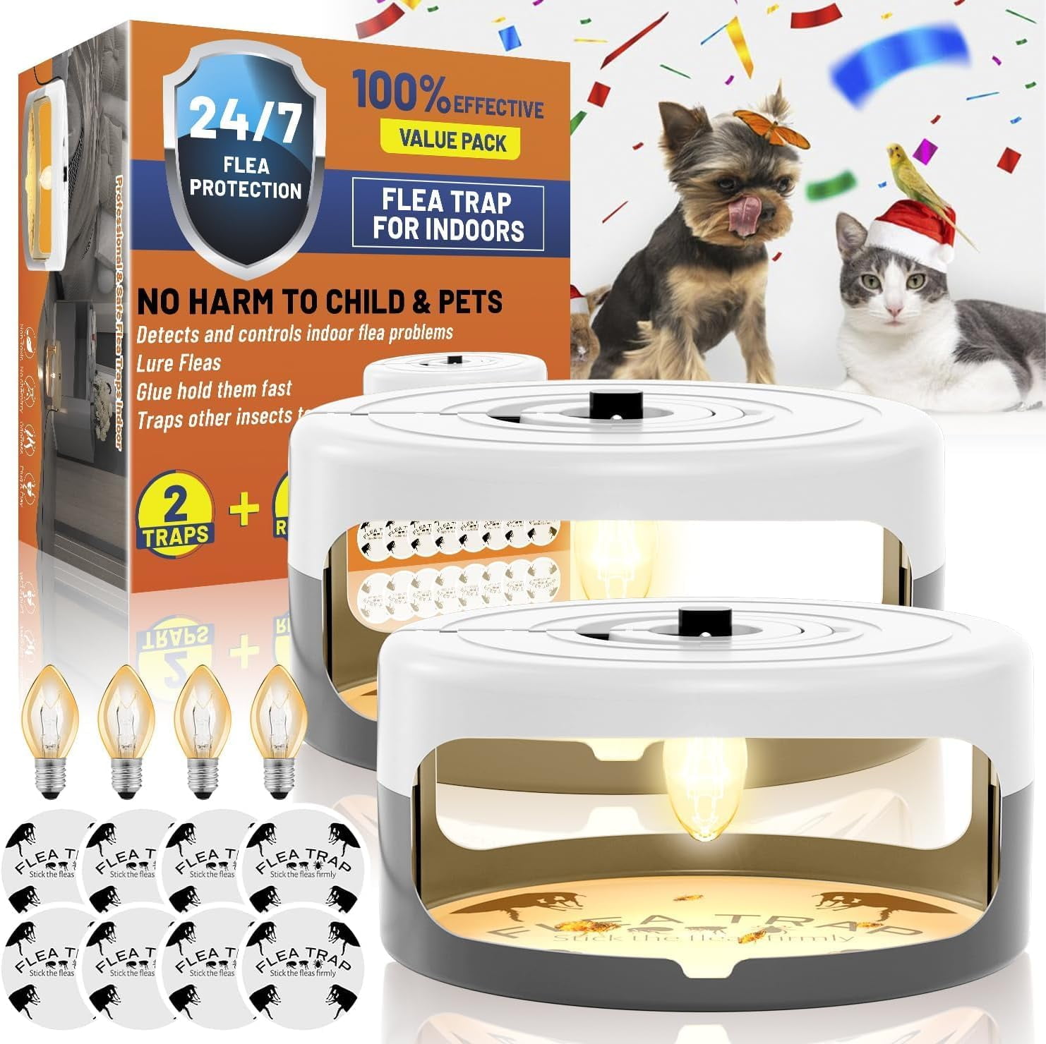 2 Pack Flea Traps for Inside Your Home with 8 Sticky Trap Refills & 4 ...