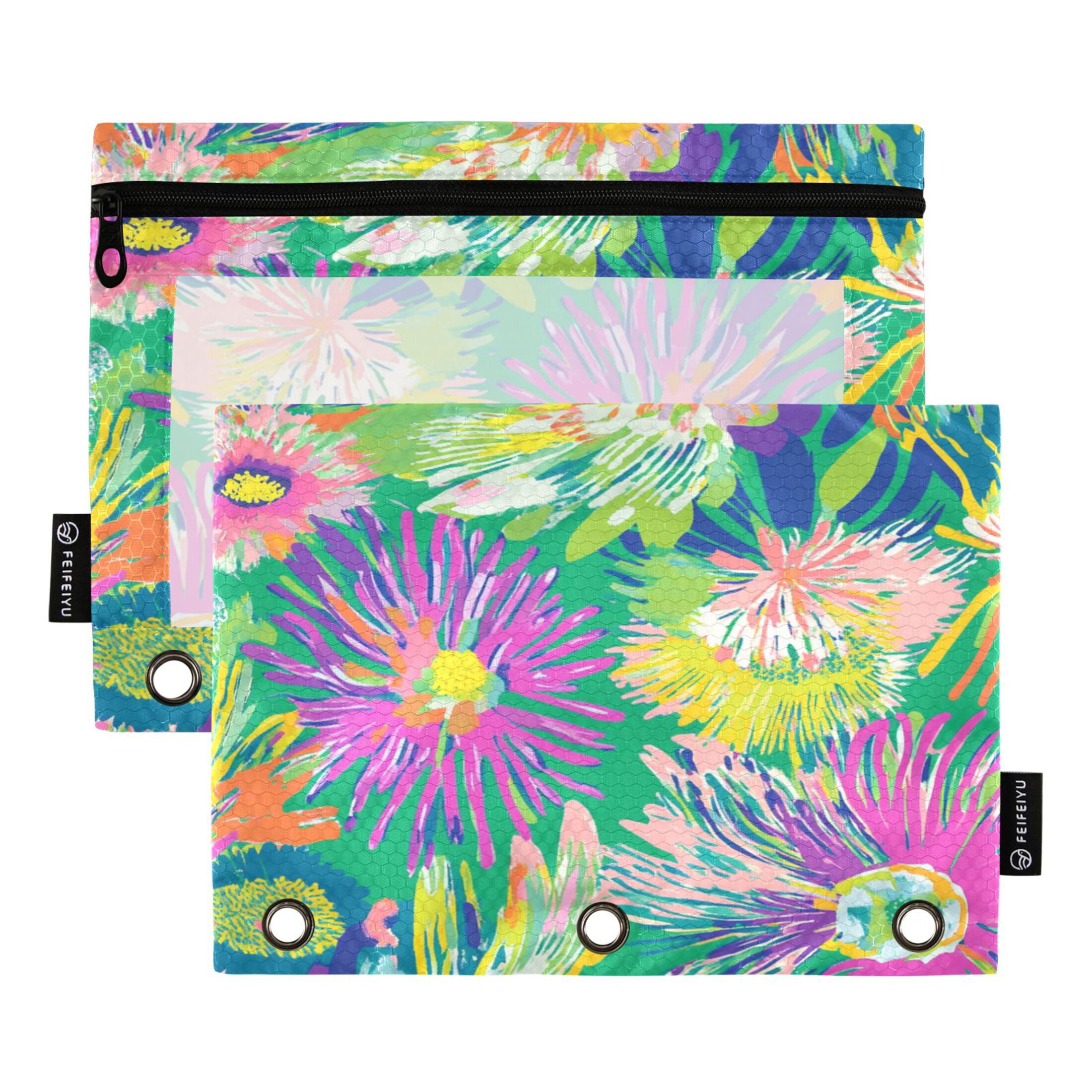 2 Pack Flip Folders with Clear PVC Window Binder Pouches 3-Ring Binder Organizer for Office ...