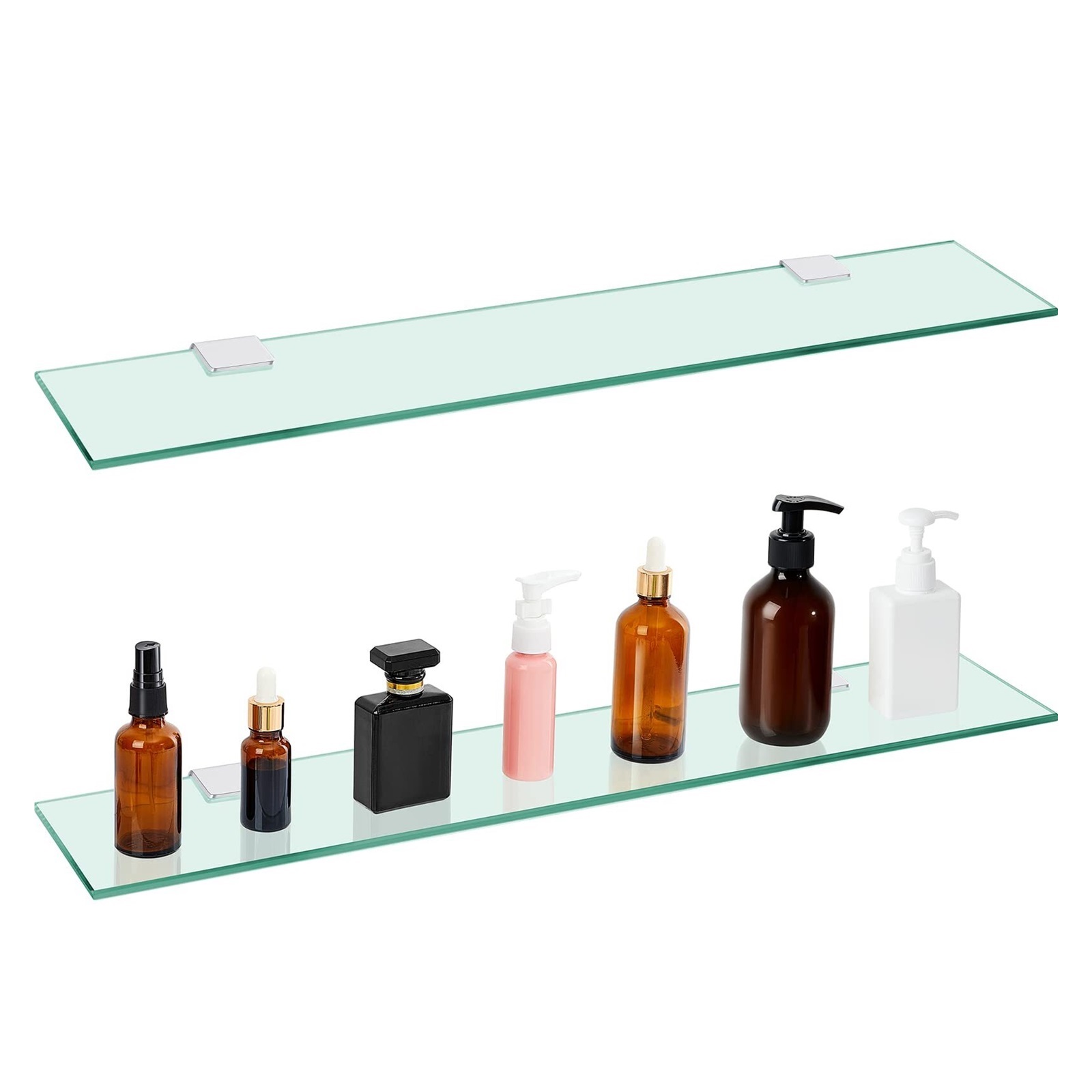 2-Pack Floating Glass Shelves - Stainless Steel, 15.8 Inch - Walmart.com
