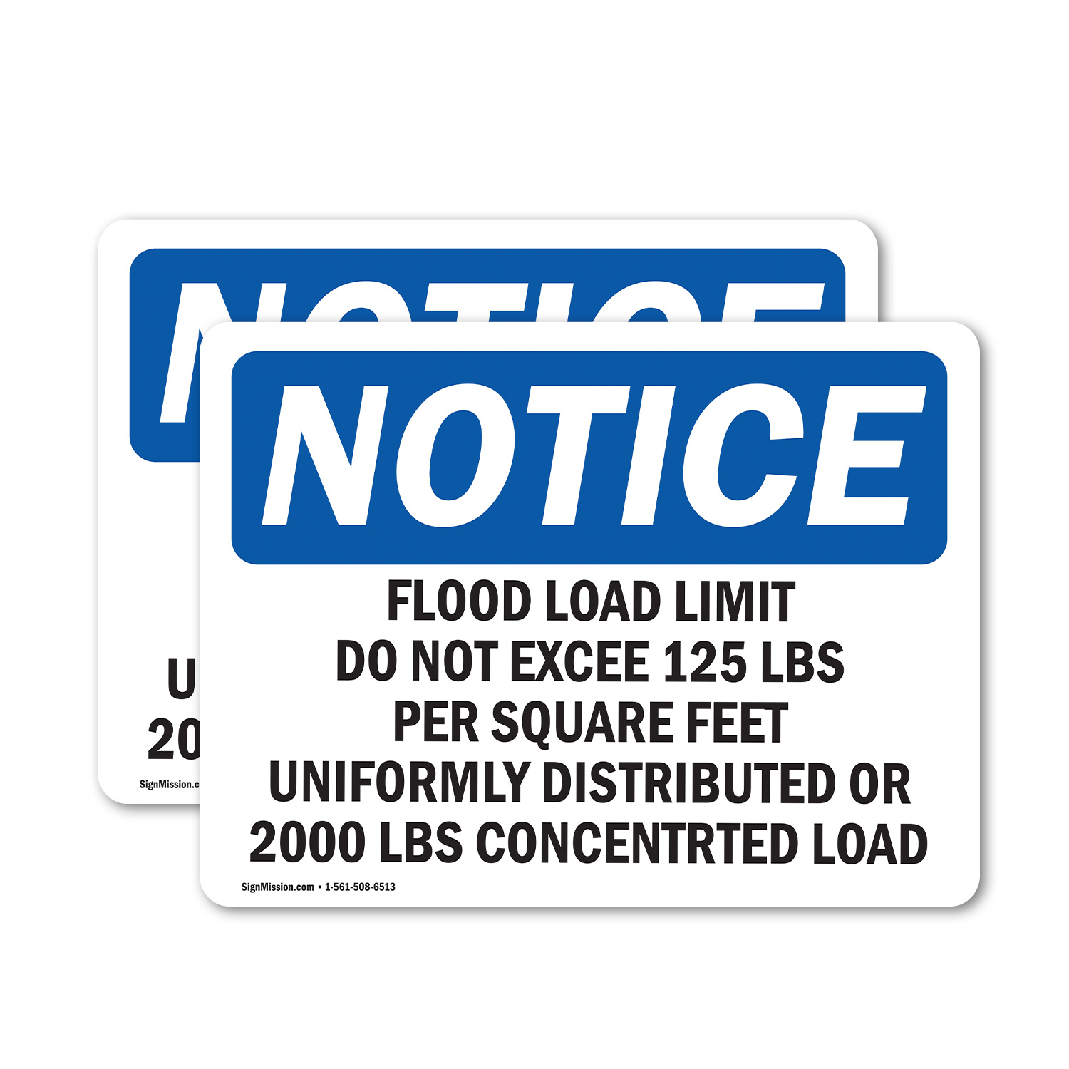 (2 Pack) Floor Load Limit Do Not Exceed 125 OSHA Notice Sign 10 Inch X ...