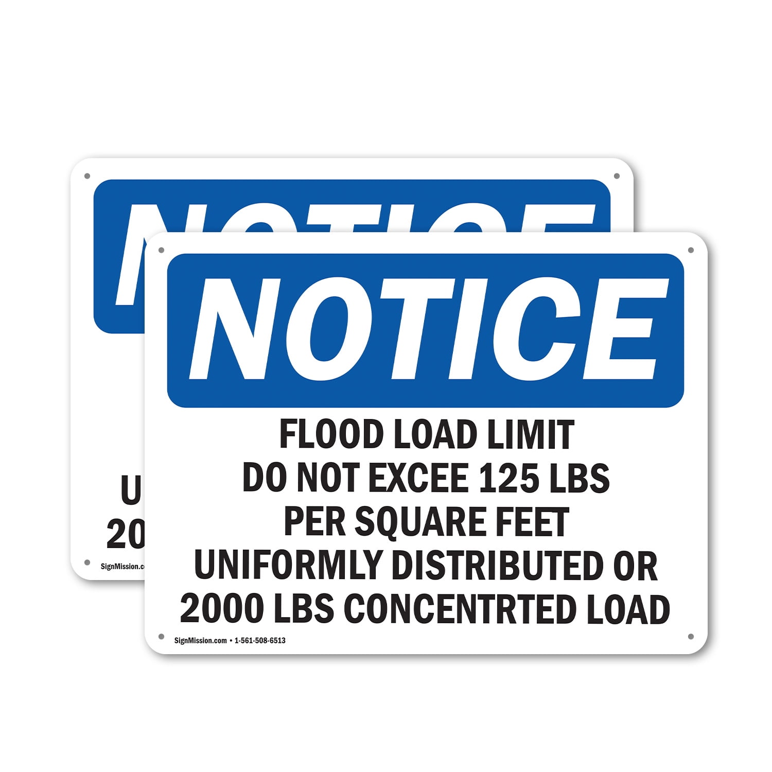 (2 Pack) Floor Load Limit Do Not Exceed 125 OSHA Notice Sign 18 Inch X ...