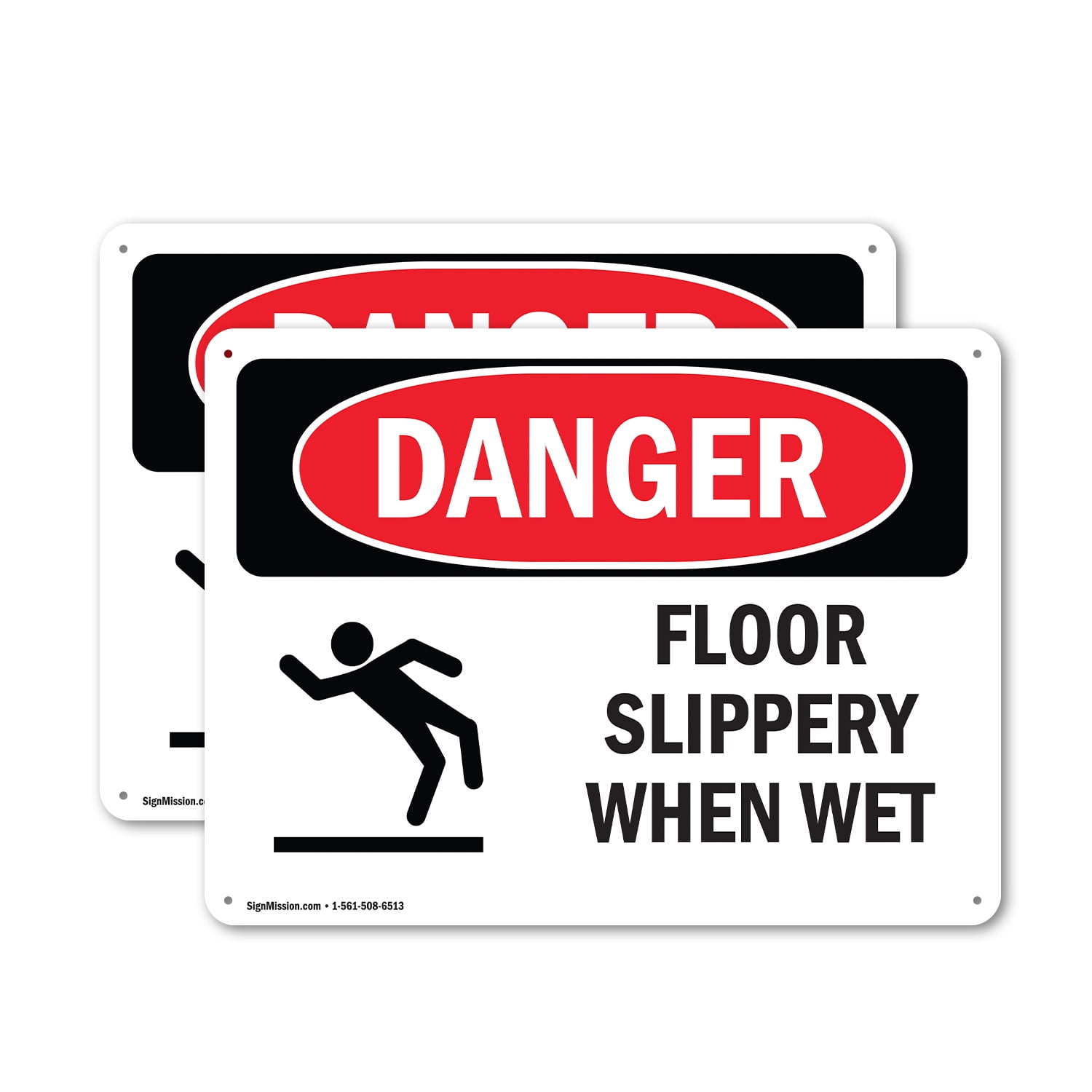 (2 Pack) Floor Slippery When Wet OSHA Danger Sign 14 Inch X 10 Inch ...