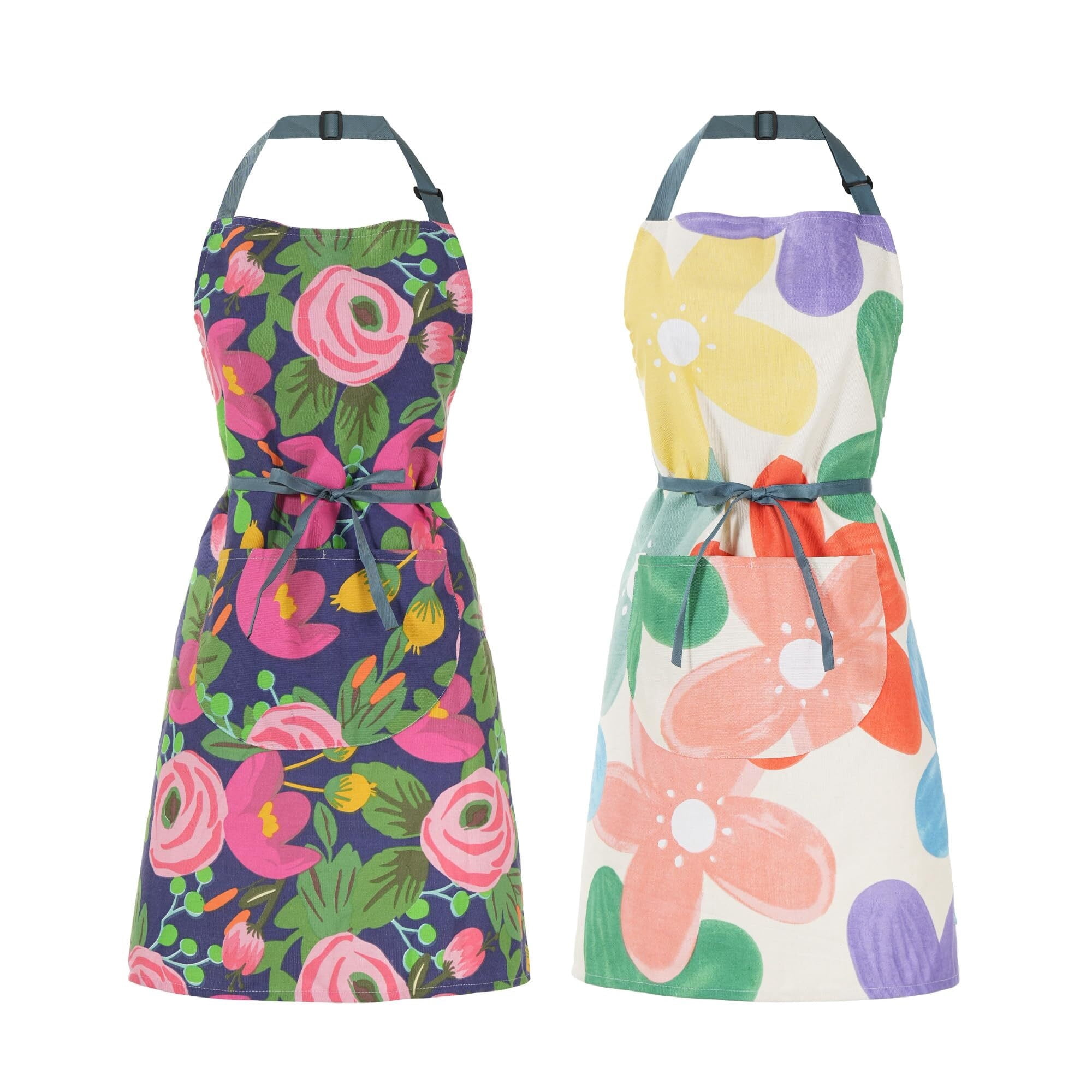 2 Pack Floral Apron For Women With Pockets, Adjustable Cotton Chef ...