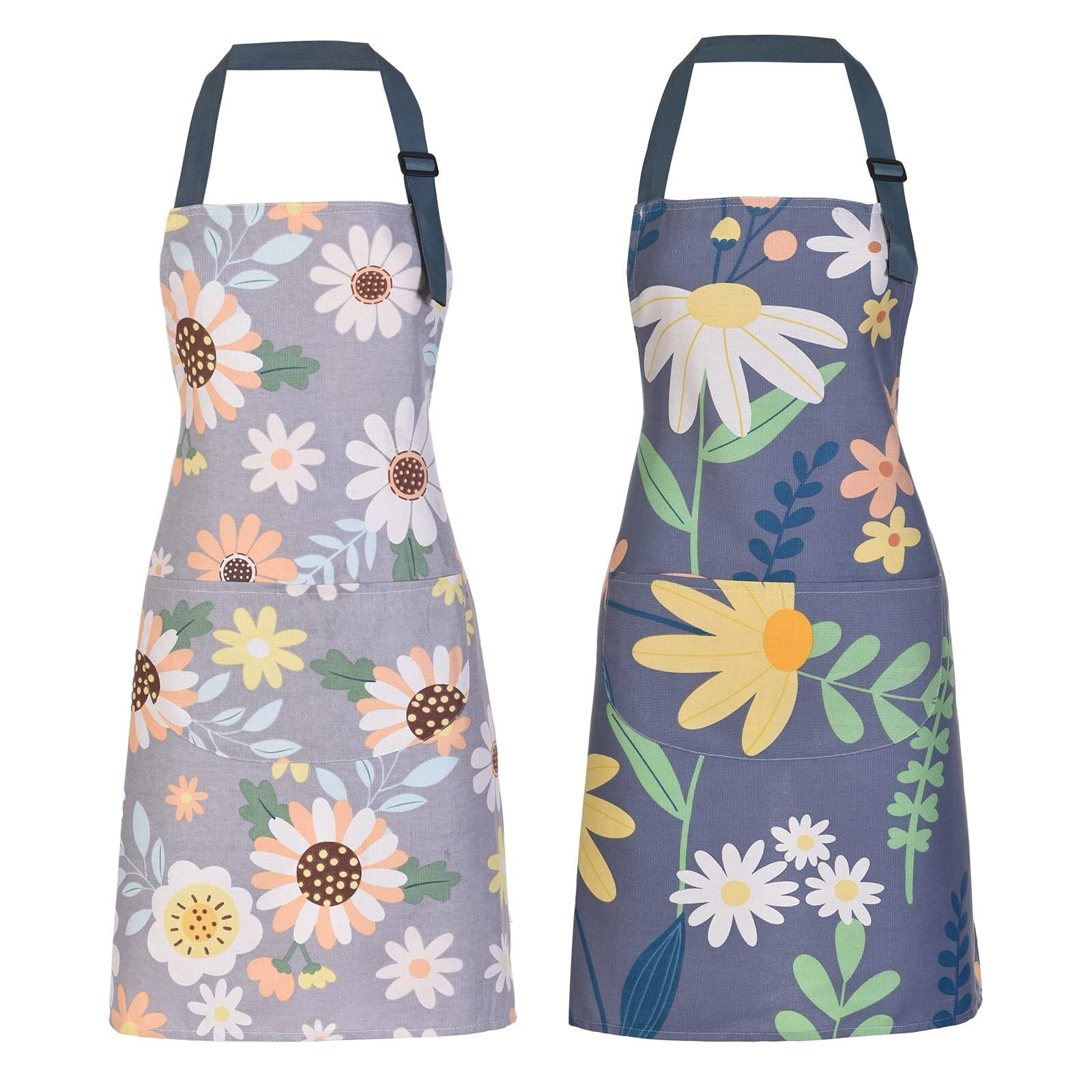 2 Pack Floral Apron for Women with Pockets, Adjustable Cotton Chef ...