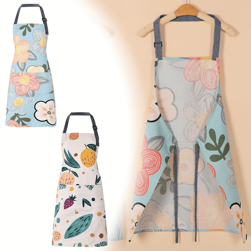 2 Pack Floral Apron for Women with Pockets, Adjustable Cotton Chef ...