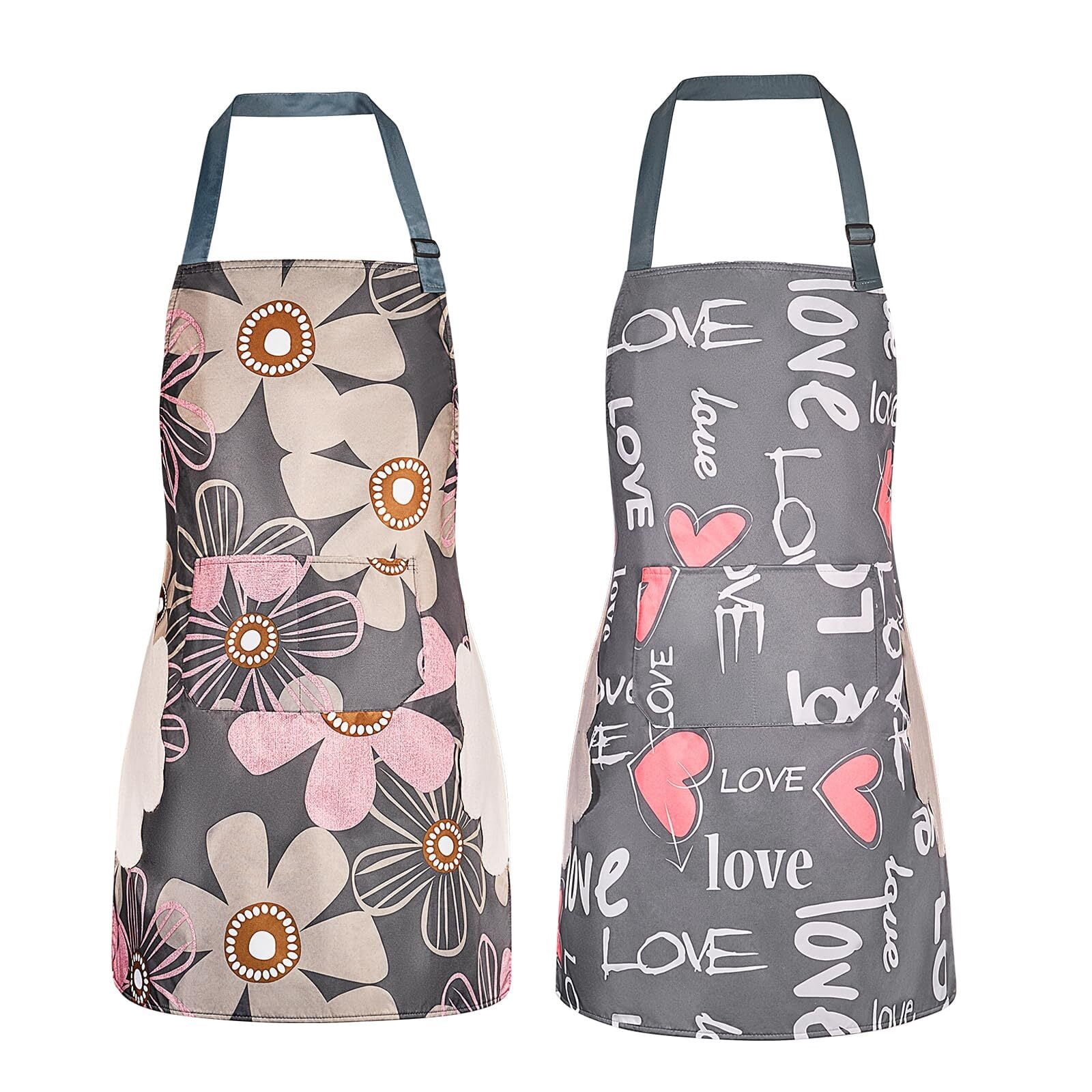 2 Pack Floral Aprons with Pocket, Blooming Womens Aprons Waterproof ...