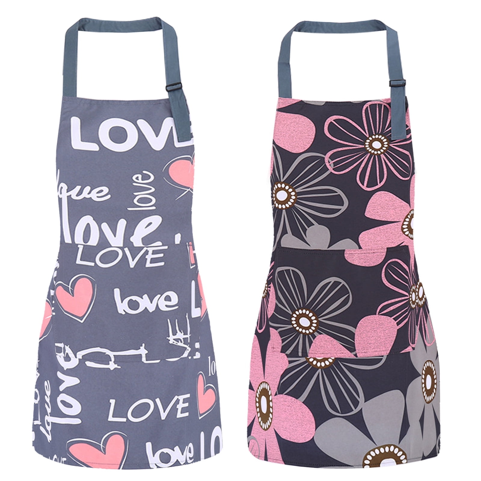 2 Pack Floral Aprons with Pocket Blooming Womens Waterproof Adjustable ...