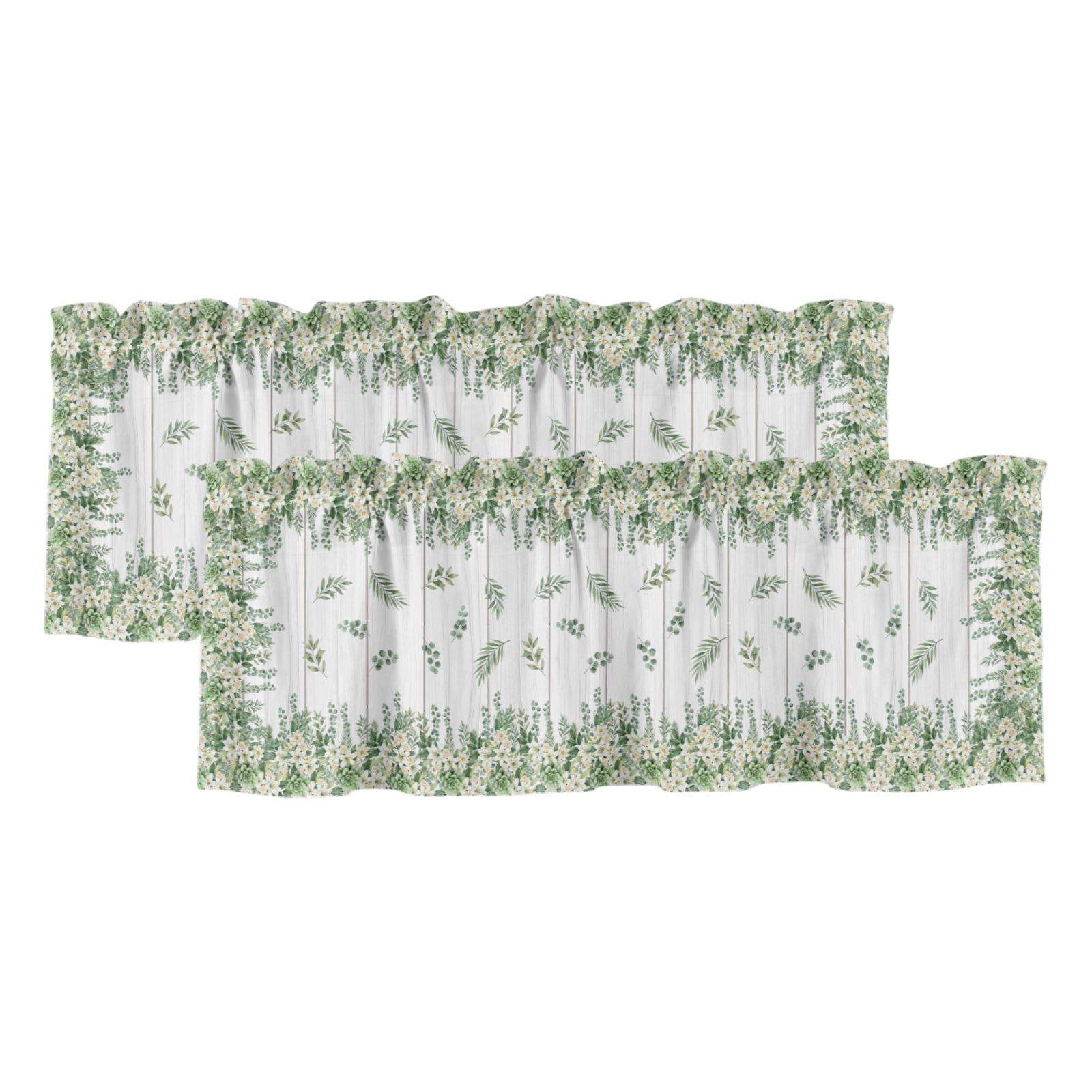 2 Pack Floral Border Valance for Window Eucalyptus Leaves Wood Grain ...