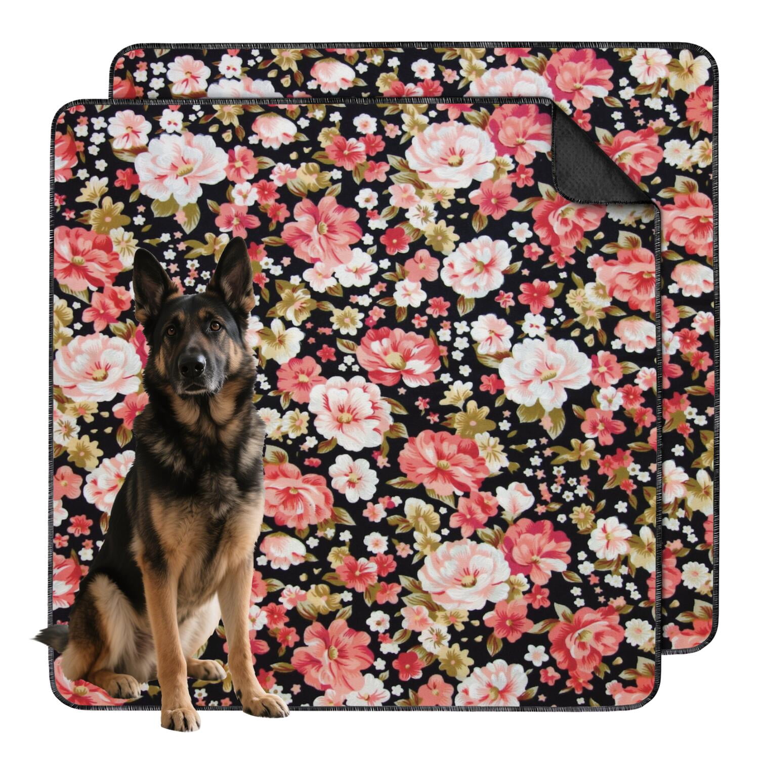 2-Pack Floral Design Pet Floor Mats 48x48 Inch Washable Reusable House ...