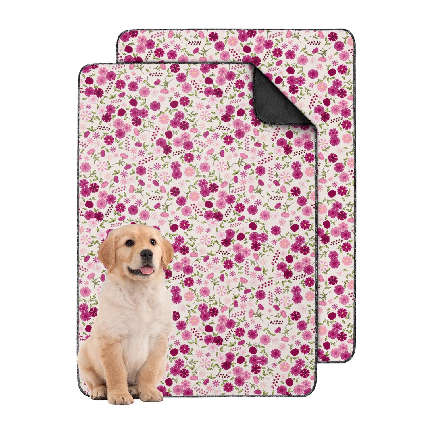 2-Pack Floral Design Pet Floor Mats, Washable Reusable House Training ...