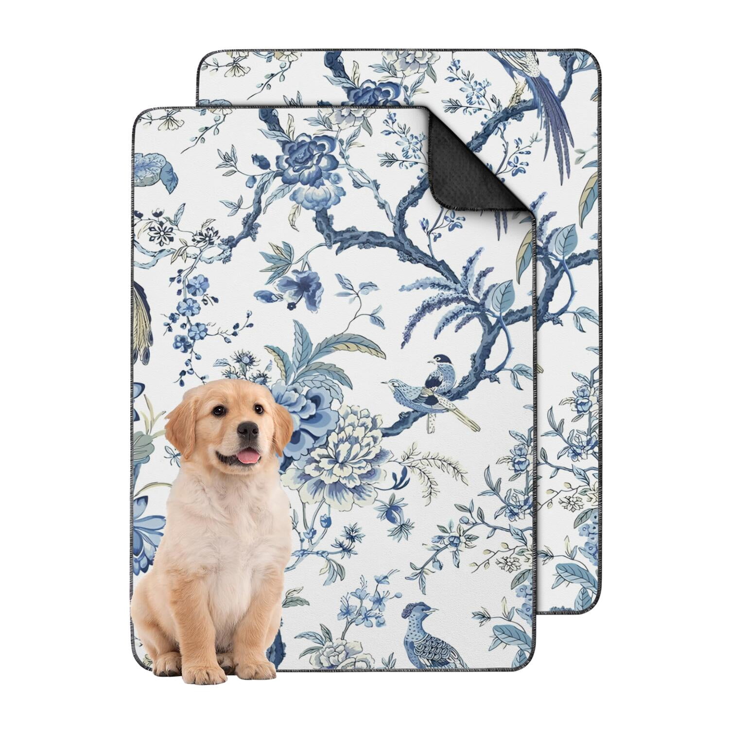 2-Pack Floral Design Pet Floor Mats, Washable Reusable House Training ...