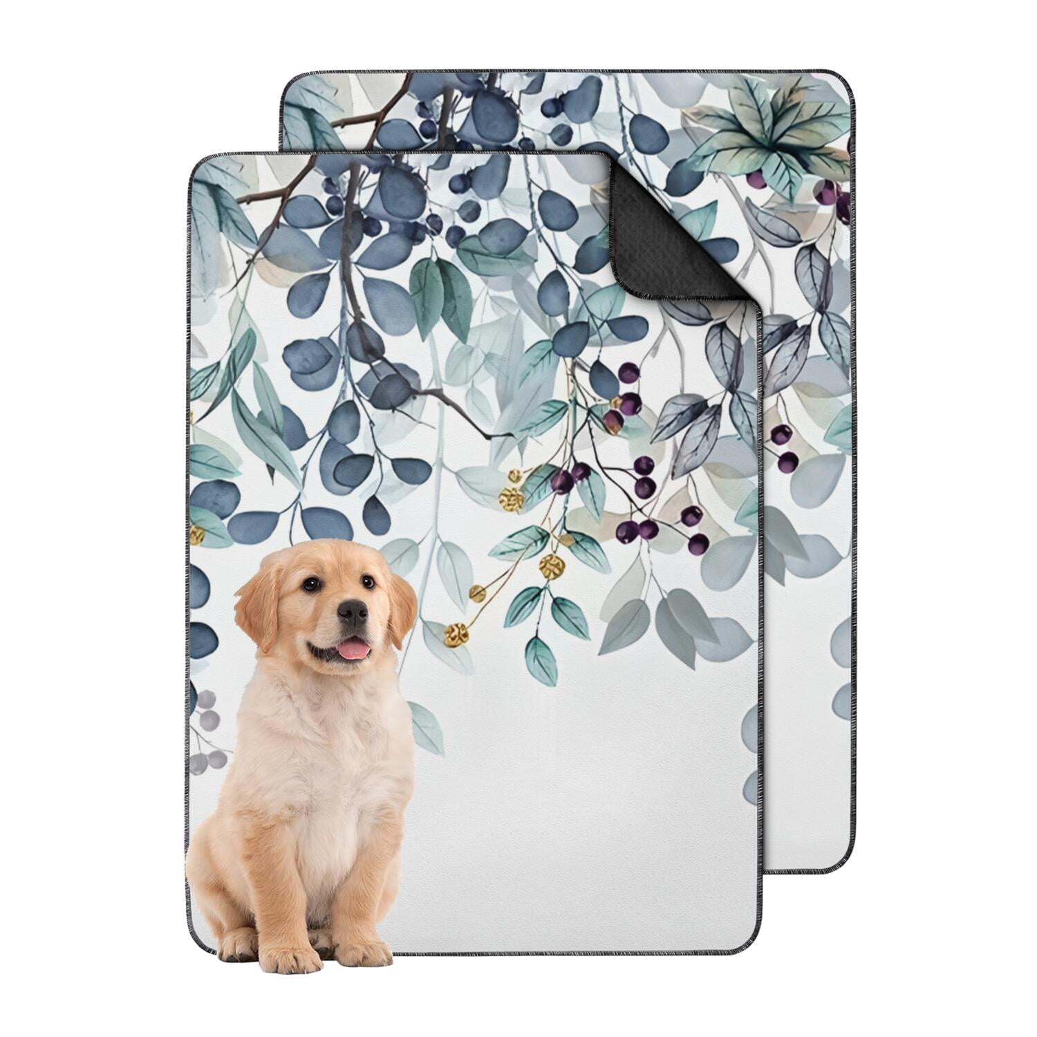 2-Pack Floral Design Pet Floor Mats, Washable Reusable House Training ...