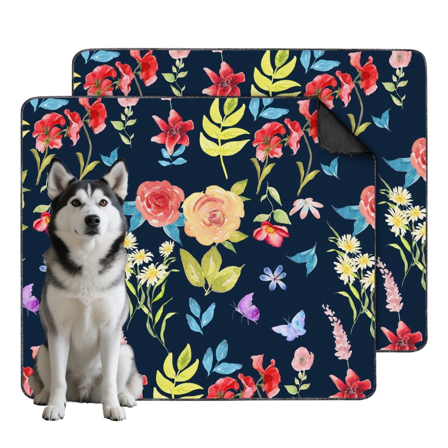 2-Pack Floral Dog Potty Mat, Washable and Reusable Training Pad with ...