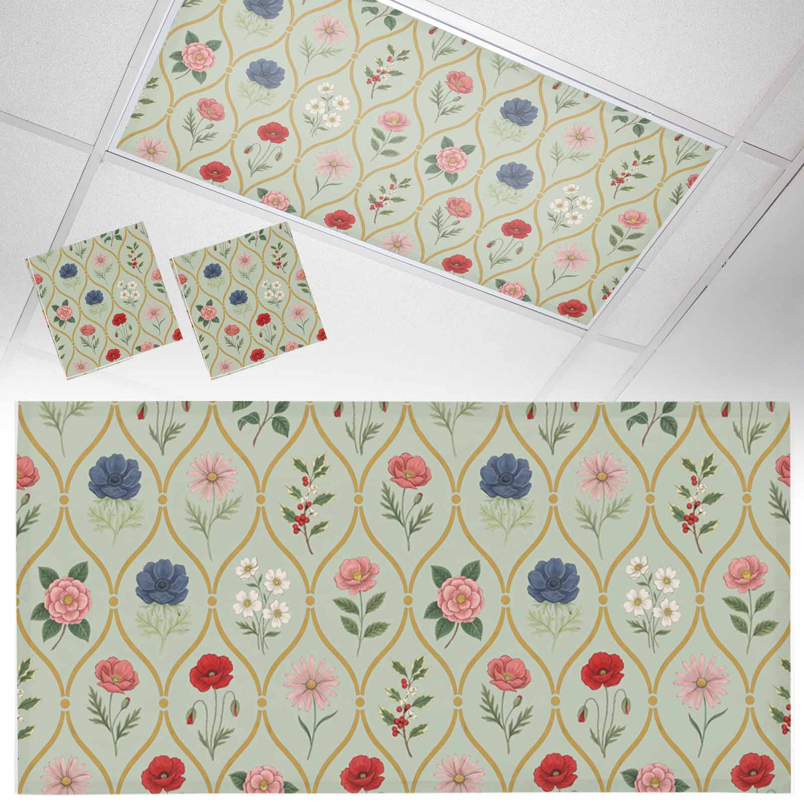 2 Pack Floral Fluorescent Light Covers for Ceiling Lights Green ...