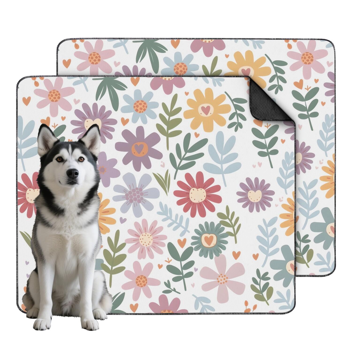 2-Pack Floral Print Pet Pad, Washable and Reusable Dog Training Mat ...