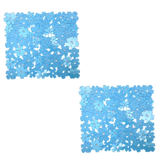 2 Pack Floral Pvc Sink Mat Protector – Blue, 11.5" X 10.5", Cut-To-Fit ...