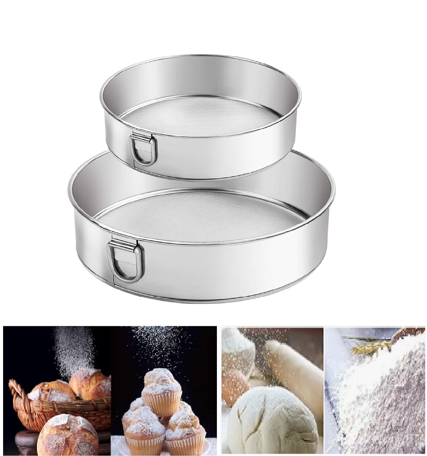 2 Pack Flour Sifter,Stainless Steel Fine Mesh Strainers Flour Sieve,40/ ...