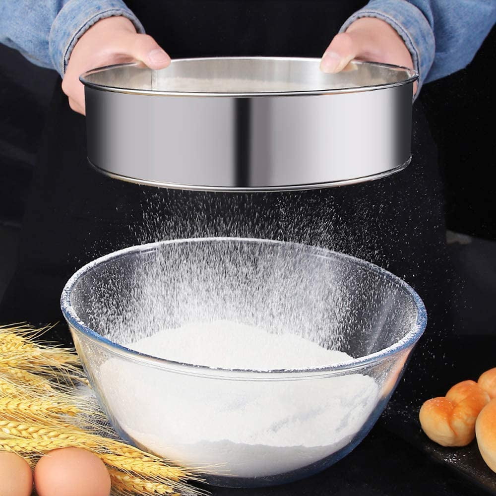 2 Pack Flour Sifter,Stainless Steel Fine Mesh Strainers Flour Sieve,60 ...