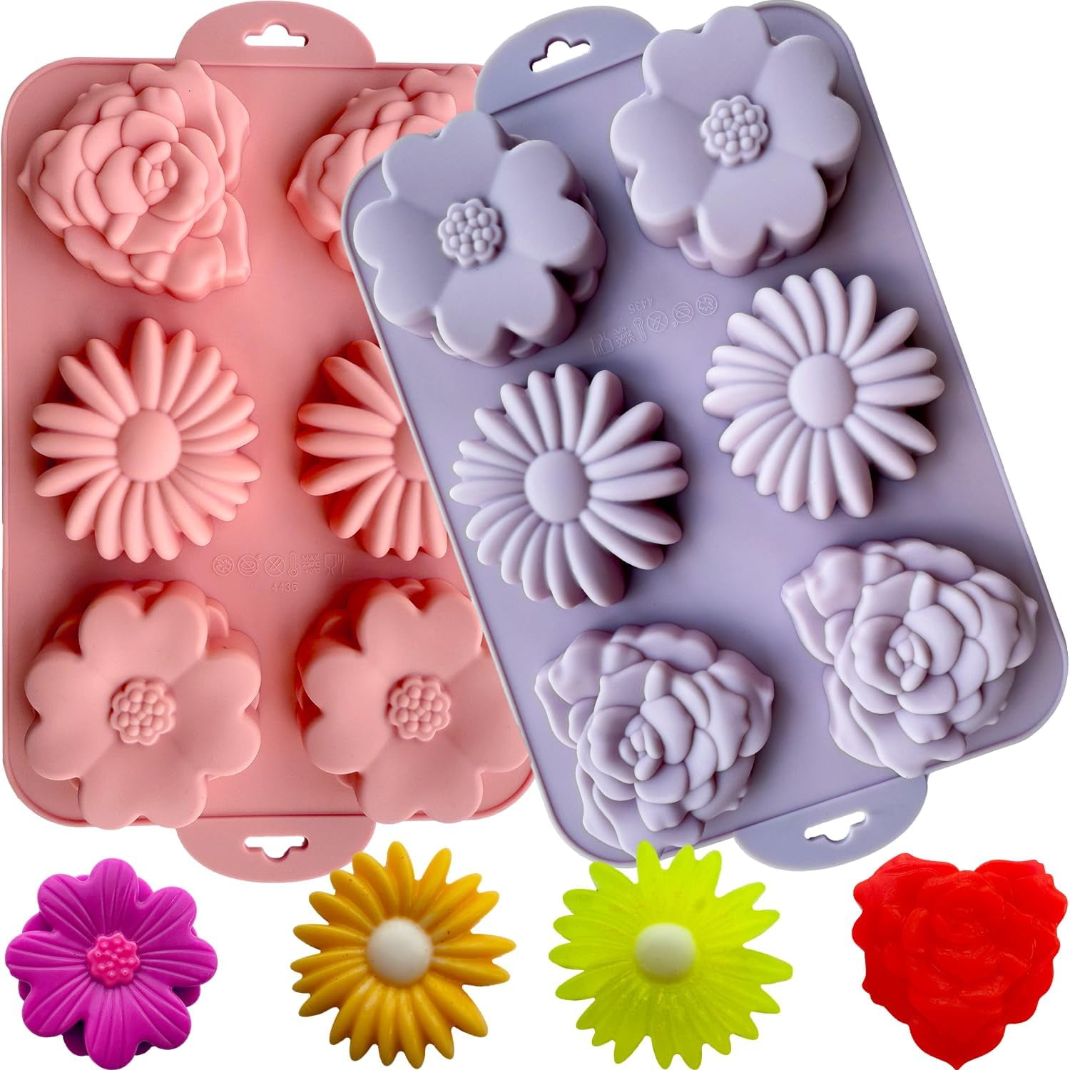 2 Pack Flower Cake Silicone Mold for Baking, 6 Cavity 3D Daisy Flower ...