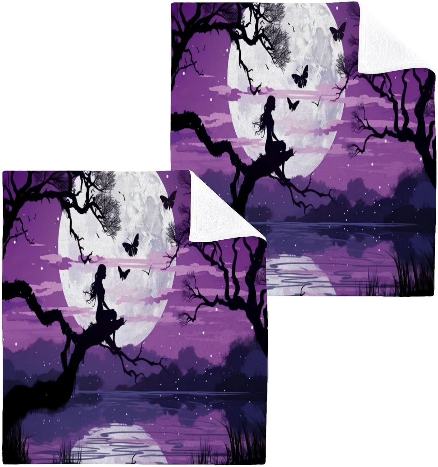 2 Pack Flower Fairy Night Pure Cotton Washcloths 12 x 12 Inch Reusable ...