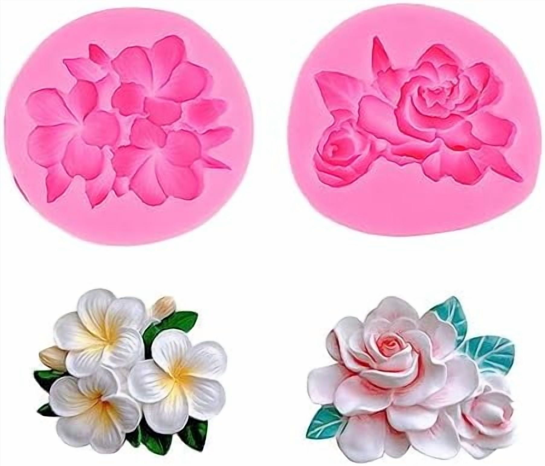 2 Pack Flower Fondant Molds Silicone Gardenia Plumeria Rubra Mold for ...