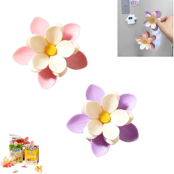 2 Pack Flower Magnetic Chip Clips for Refrigerator Decorative Pink ...