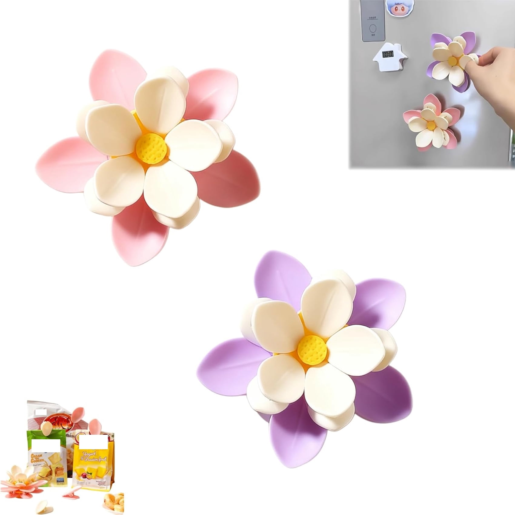 2 Pack Flower Magnetic Chip Clips for Refrigerator Decorative Pink ...