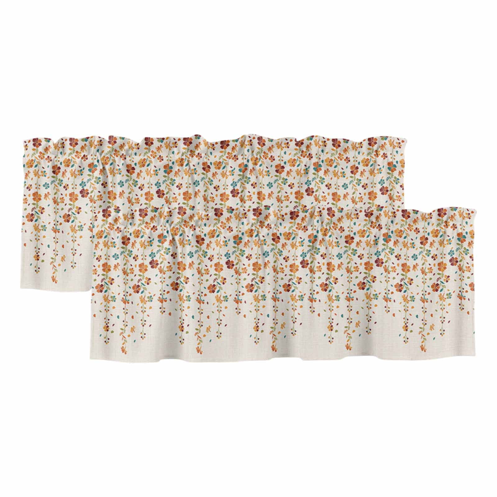 2 Pack Flower Orange Valance for Window Blue Cherry Blossoms Cotton ...