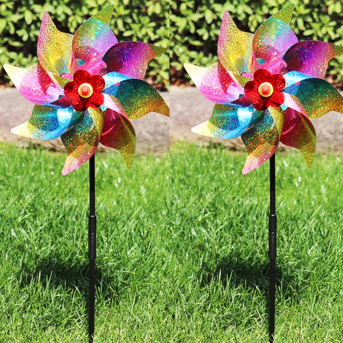 2 Pack Flower Pinwheels Wind Spinners for Yard and Garden, Sequined ...
