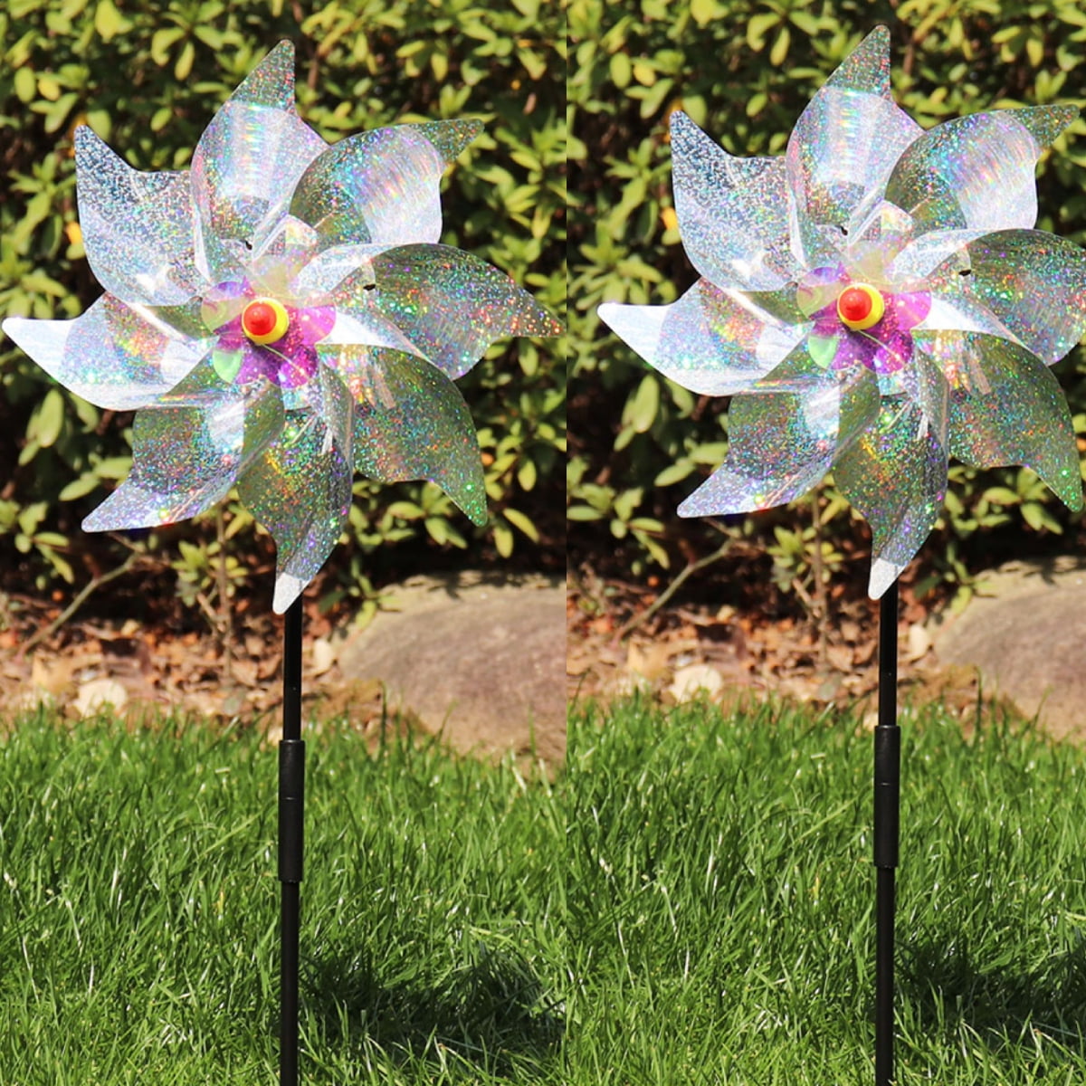 2 Pack Flower Pinwheels Wind Spinners for Yard and Garden, Sequined ...