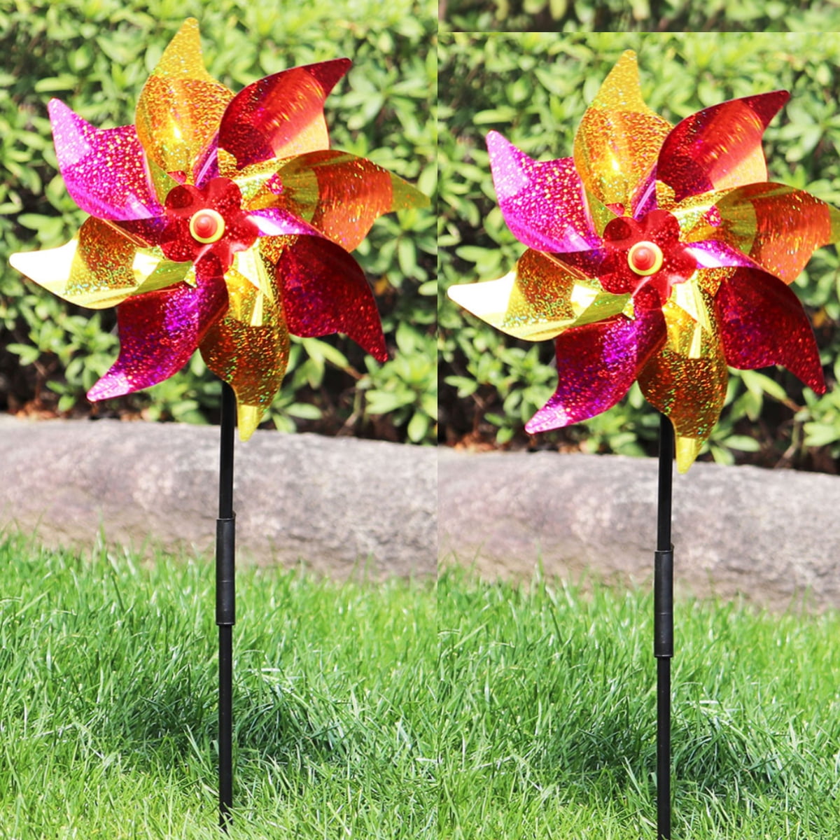 2 Pack Flower Pinwheels Wind Spinners for Yard and Garden, Sequined ...