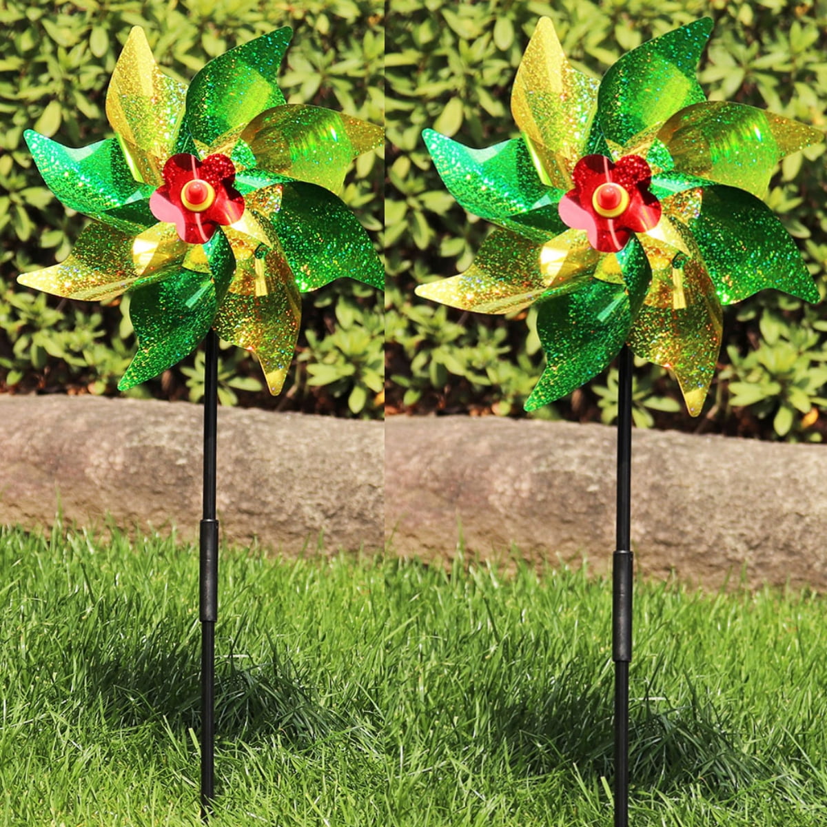 2 Pack Flower Pinwheels Wind Spinners for Yard and Garden, Sequined ...