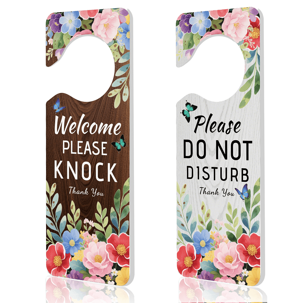 2 Pack Flower Plants Do Not Disturb Sign Door Hanger Sign Butterflies ...