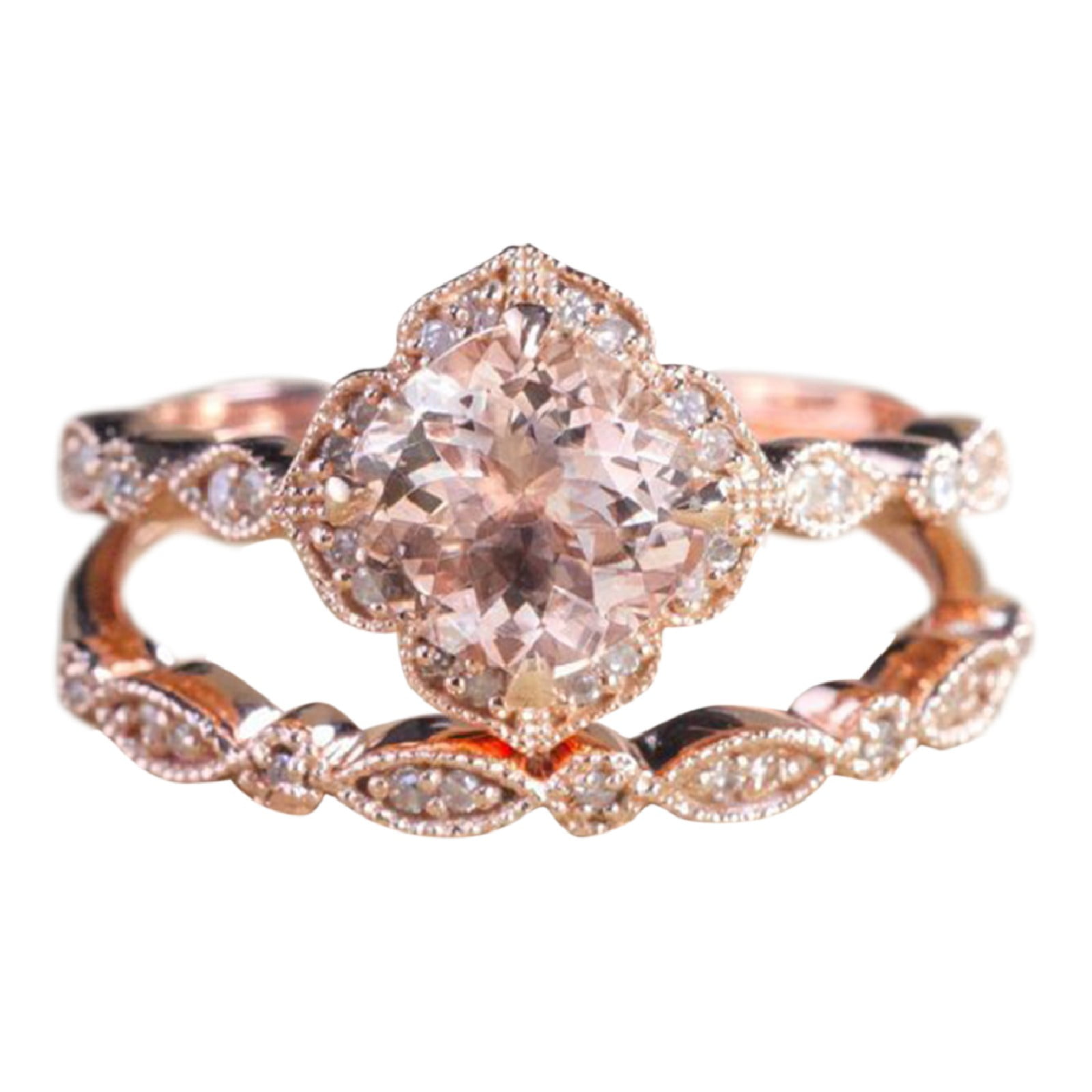 (2-Pack) Flower Shape Rose Gold Thin Rings for Women Ring Rhinestone ...
