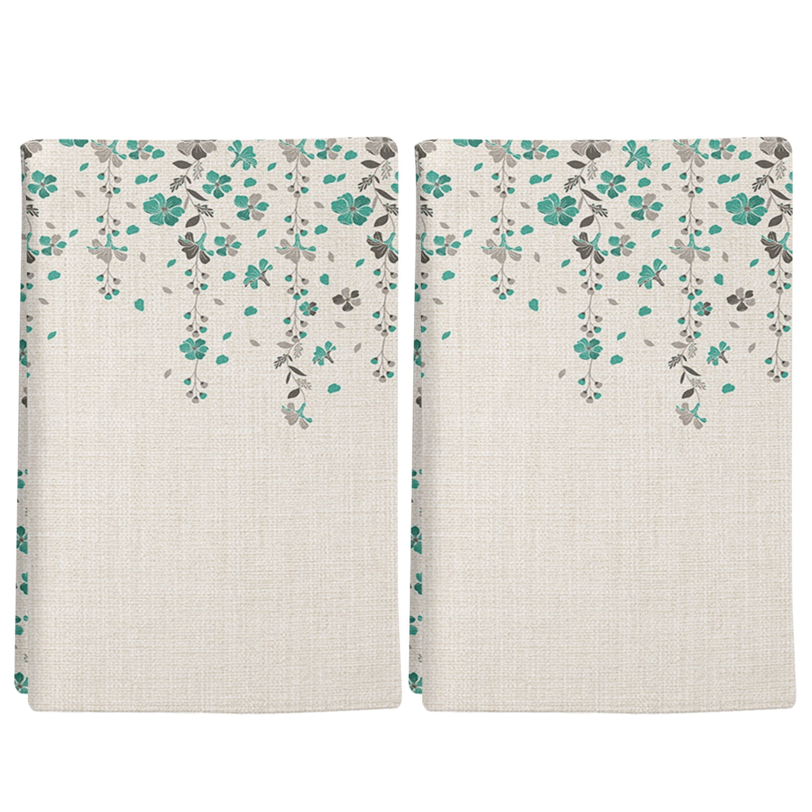 2 Pack Flower Teal Kitchen Towels Grey Cherry Blossoms Cotton Linen ...