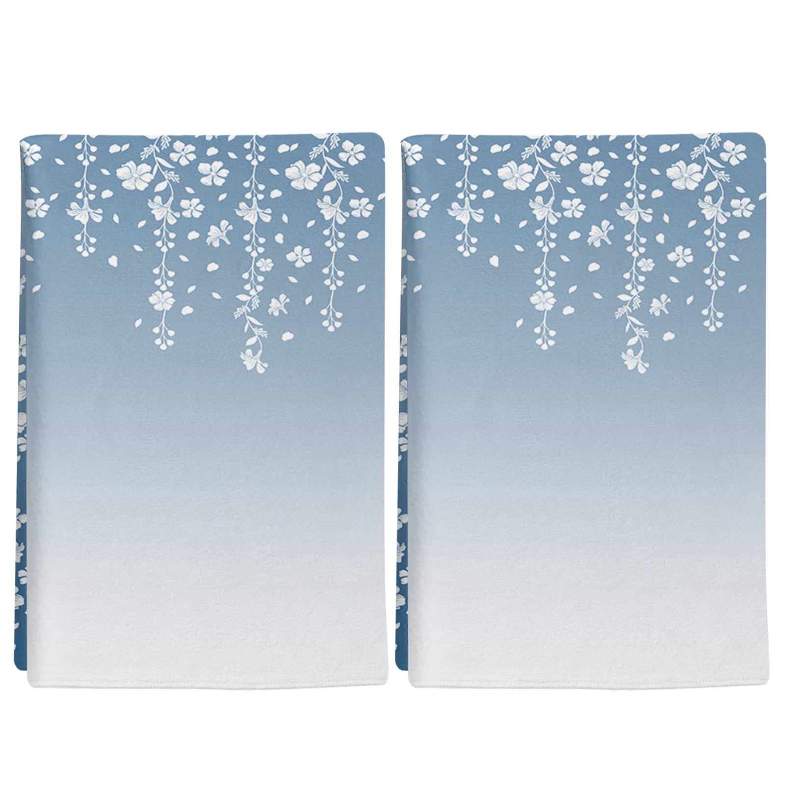 2 Pack Flower White Kitchen Towels Cherry Blossoms Blue Background ...