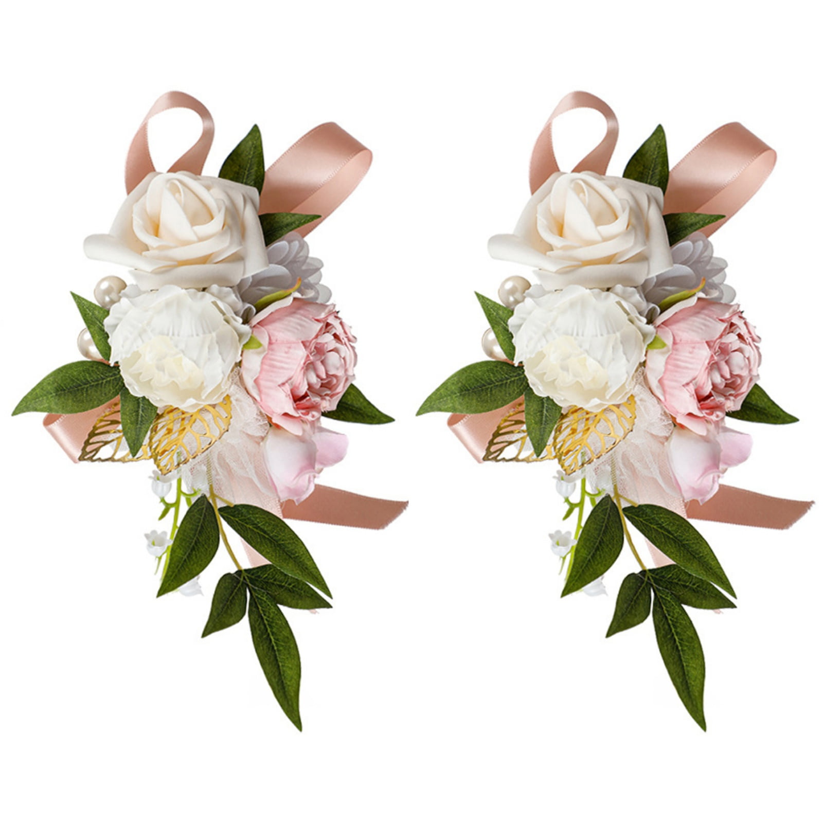 2 Pack Flower Wrist Corsage Set, 3.5" Artificial Rose and Carnation ...