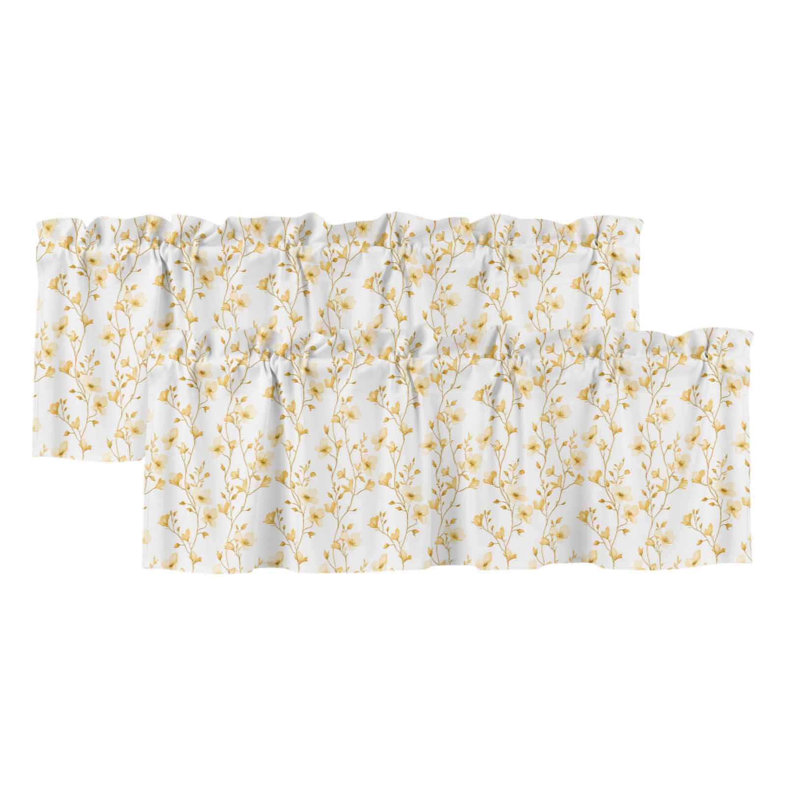 2 Pack Flowers Valance for Window Branches Yellow Floral Kitchen Valance Rod Pocket Short ...