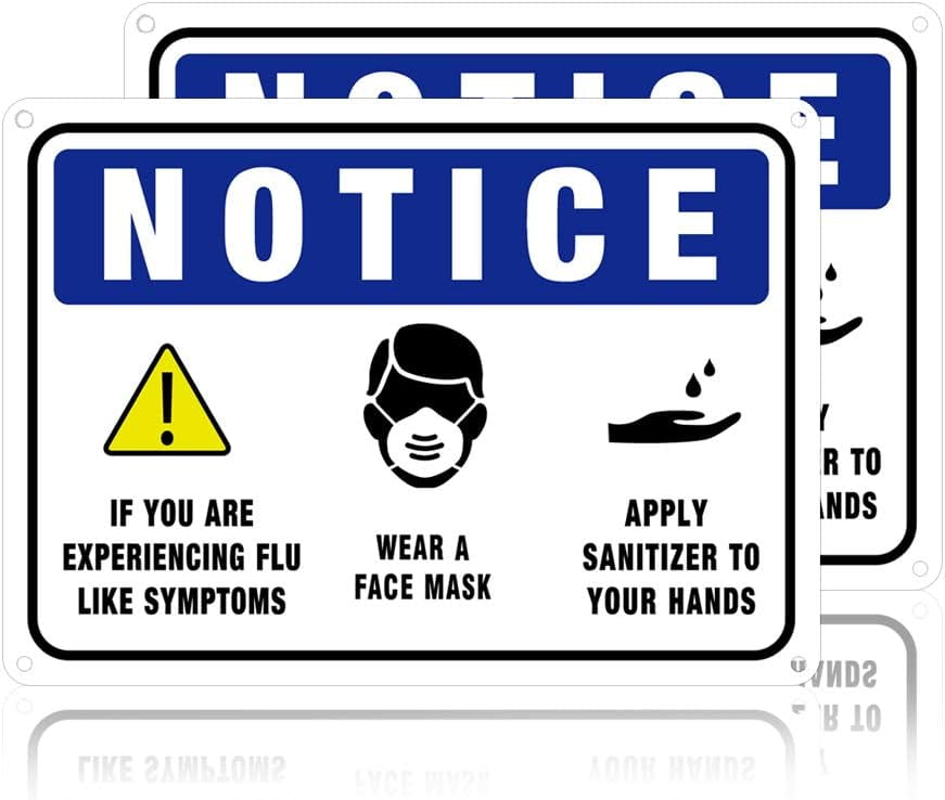 2 Pack Flu Prevention Notice Warning Signs 7x10 inches 30 Mil Aluminum ...