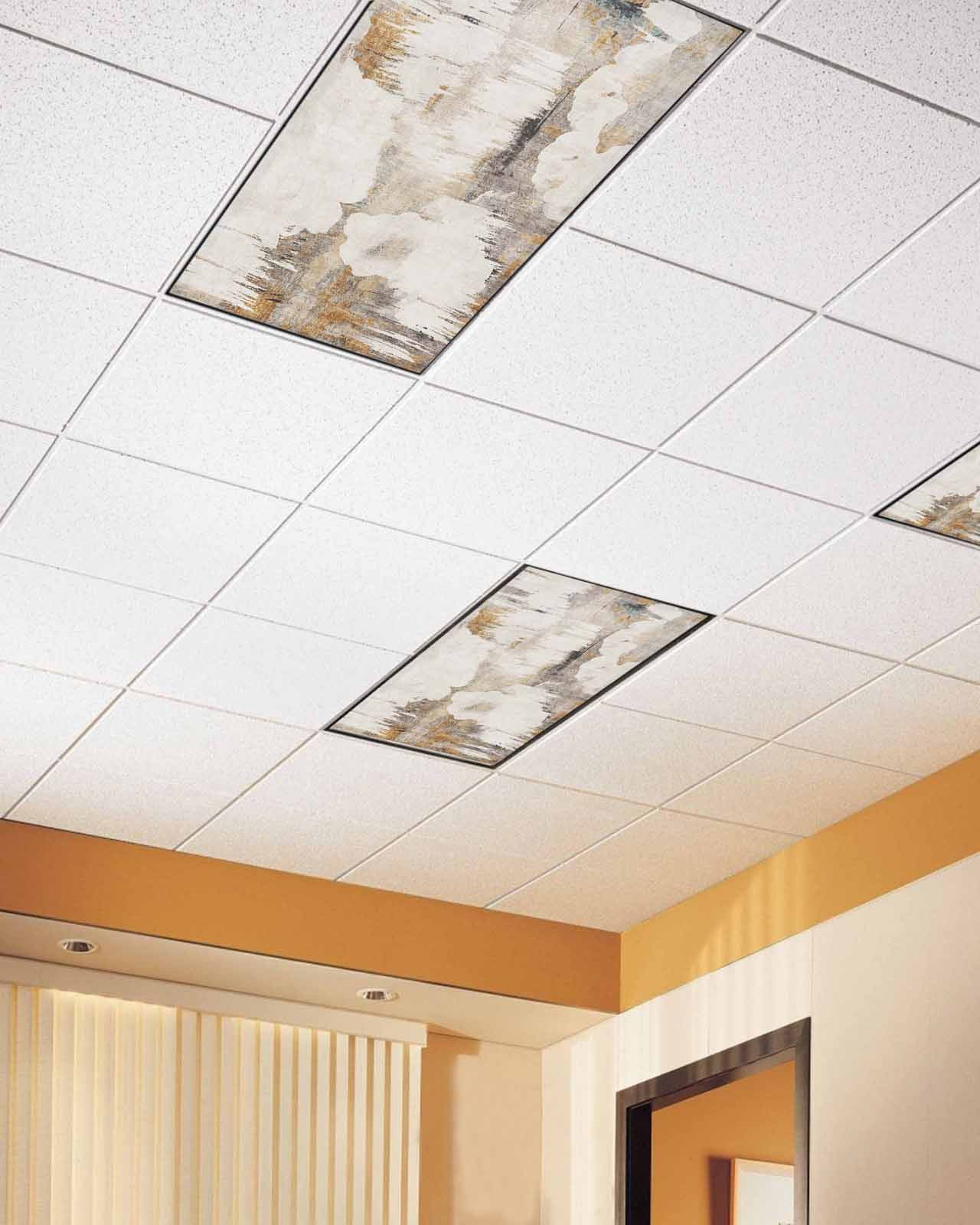 2 Pack Fluorescent Light Covers, 4 x 2 Feet, Abstract Art Brown Khaki ...